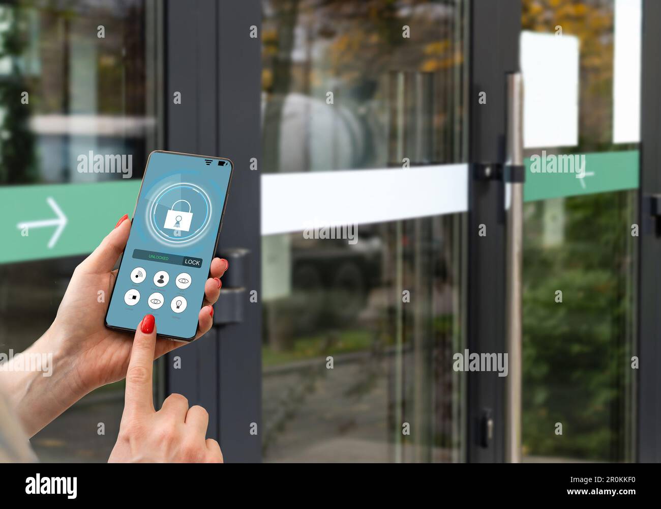 Cropped image of female entering secret key code for getting access and ...