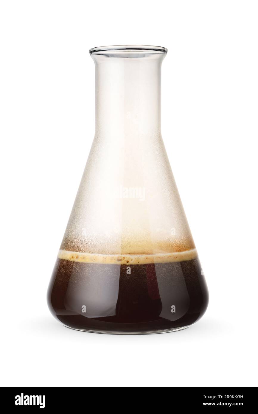 Erlenmeyer chemical flask with coffee isolated on white background ...