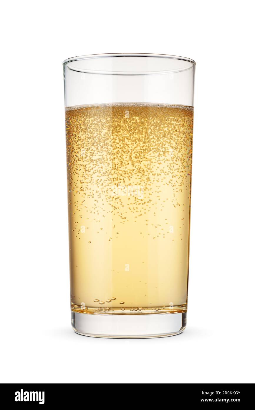 Glass of yellow soda isolated on white background Stock Photo - Alamy