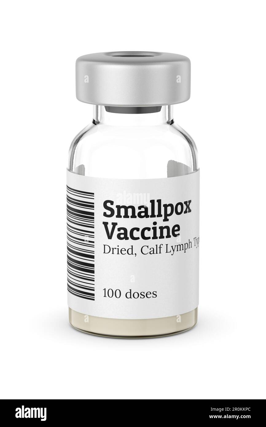 Smallpox vaccine in glass vial isolated on white background. 3D ...