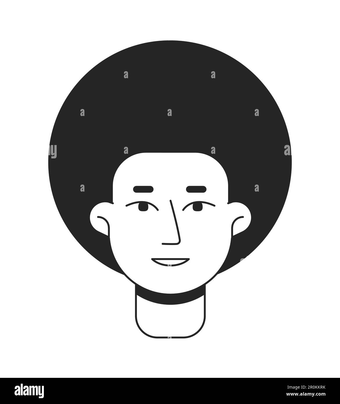 Afro Hair Man With Friendly Smile Monochrome Flat Linear Character Head