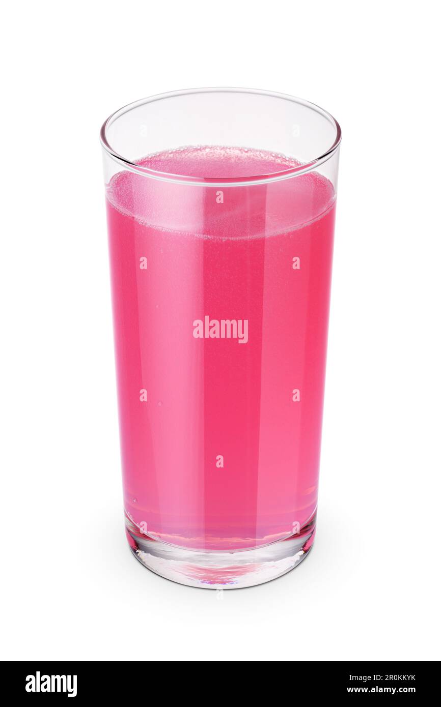 Glass of pink soft drink soda isolated on white background Stock Photo ...
