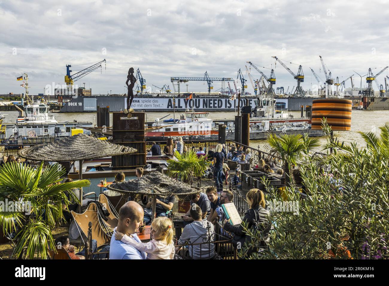 Beach Club Strand Pauli, at the jetties in the Port of Hamburg, St ...