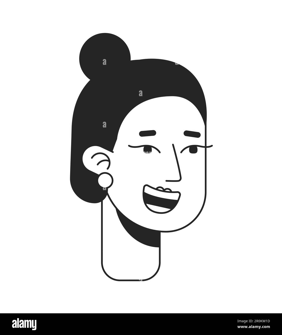 Attractive girl grinning widely monochrome flat linear character head ...