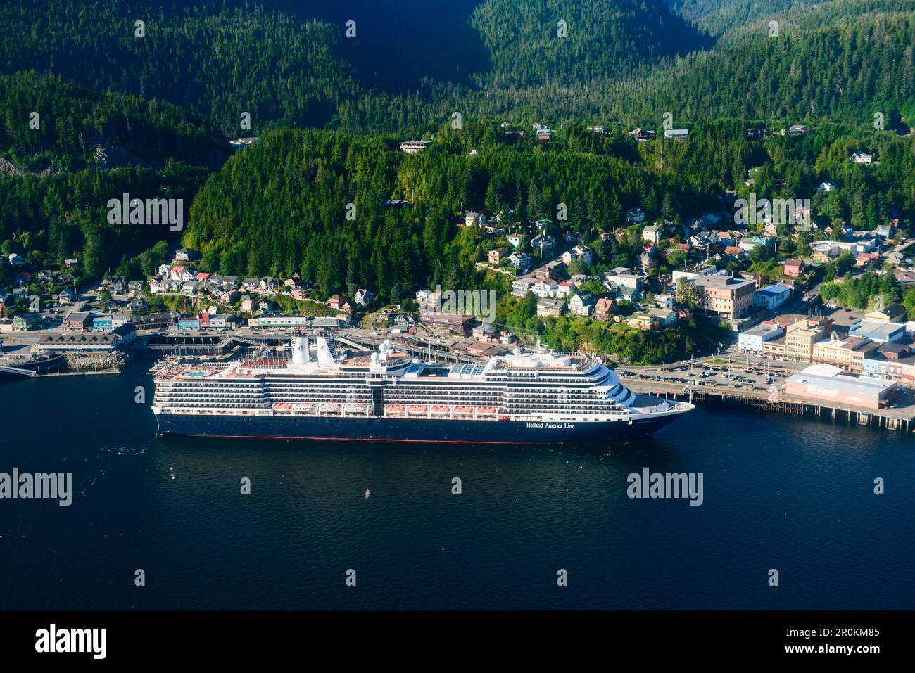Aerial of cruise ship Nieuw Amsterdam (Holland America Line) at pier of ...