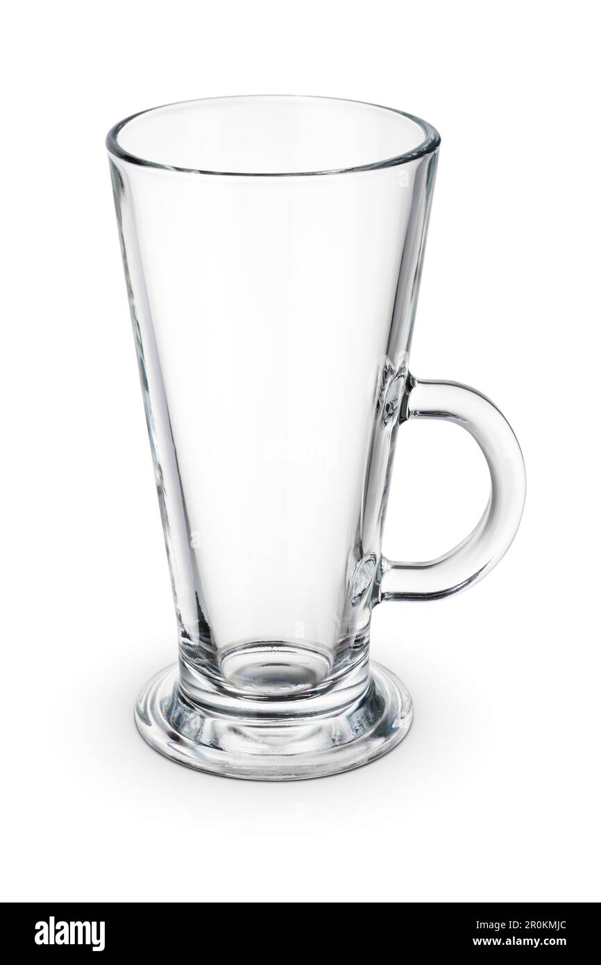 Transparent glass cup for latte coffee isolated on white background ...