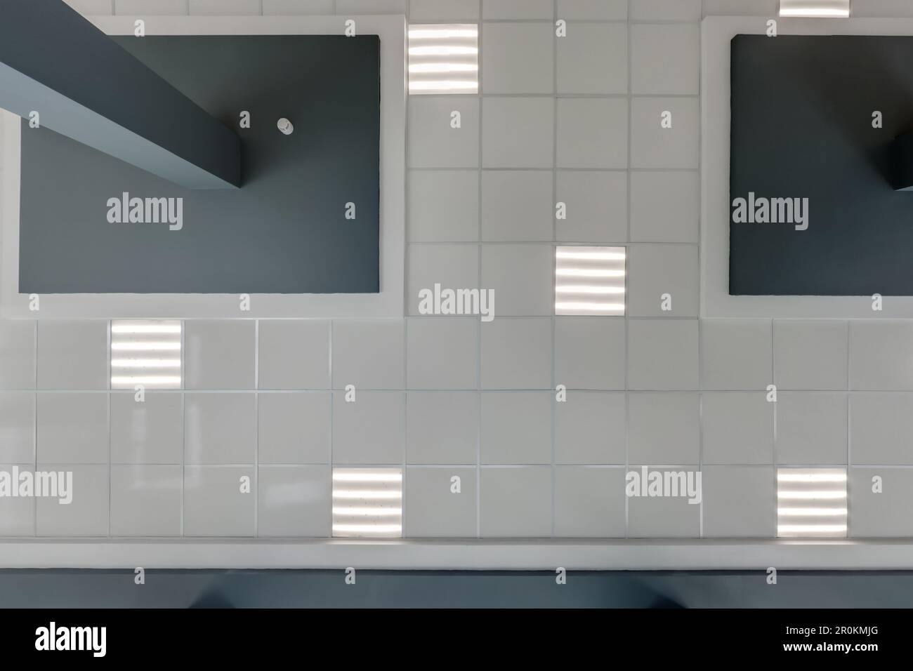 cassette stretched or suspended ceiling with square halogen spots lamps ...