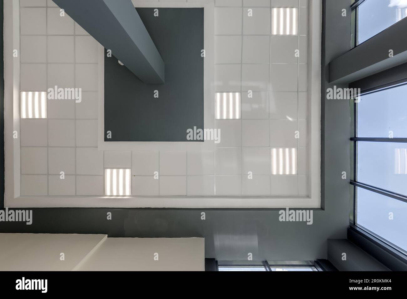 cassette stretched or suspended ceiling with square halogen spots lamps ...