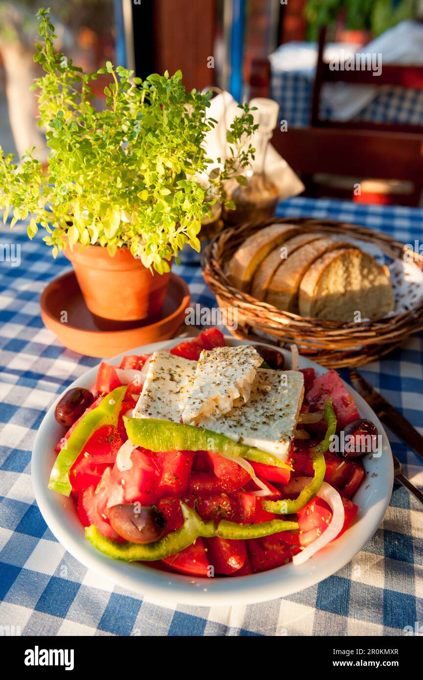 Greek food, tomato salad with fresh bread, Restaurant in Plakias, Crete ...