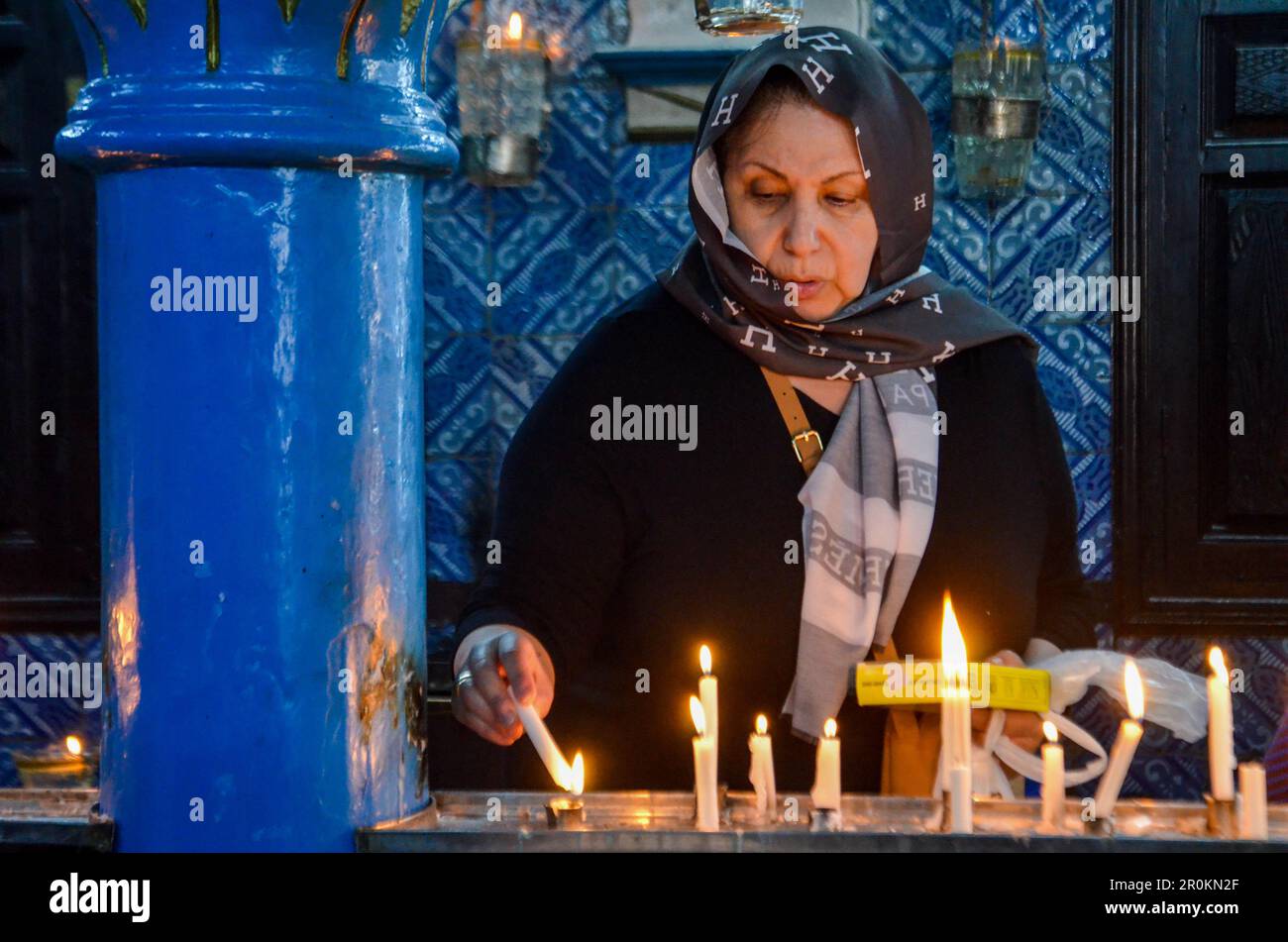 May 8, 2023: Tunis, Tunisia. 08 May 2022. Jewish pilgrims pray at the ...