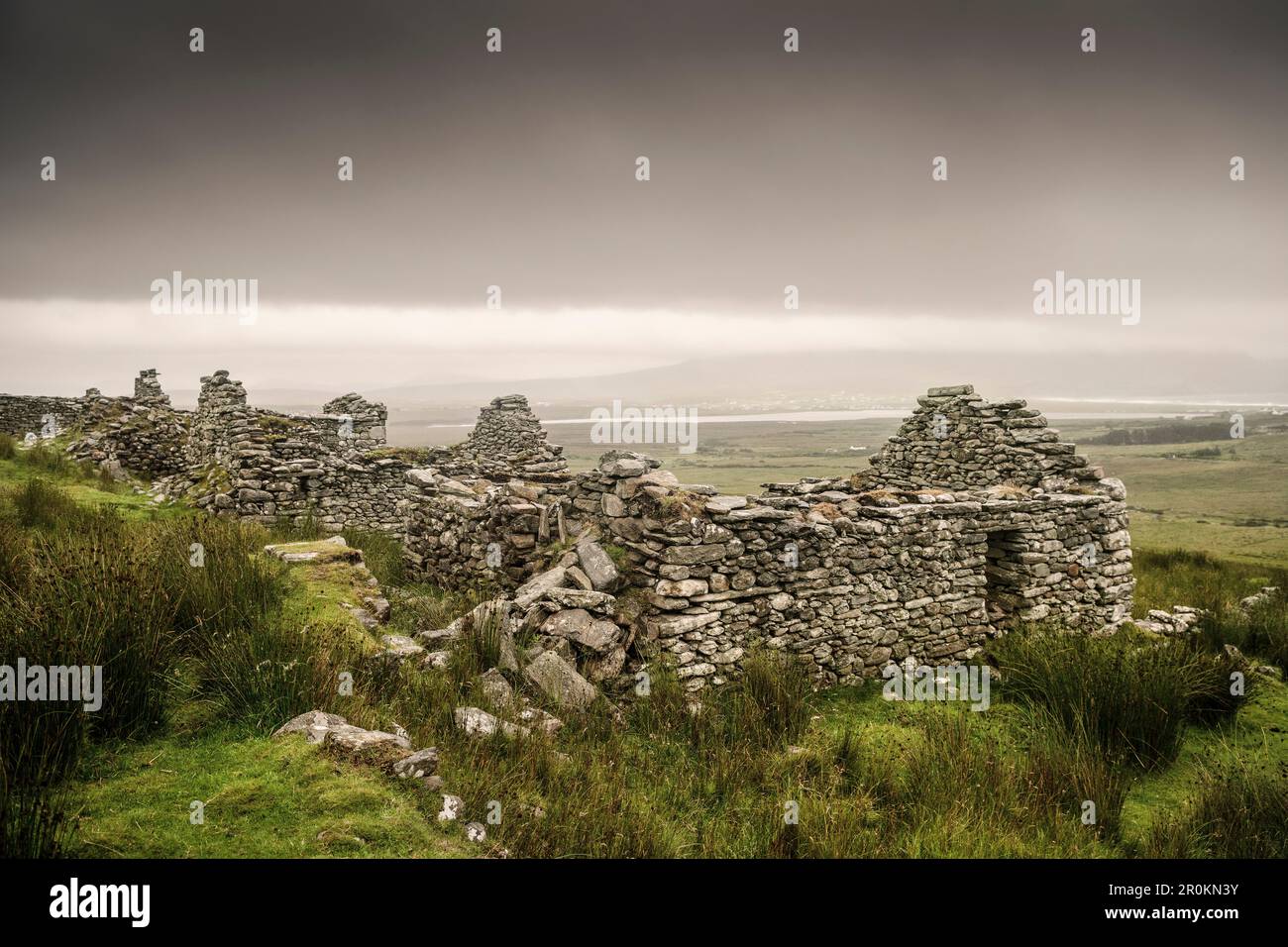 deserted and decayed stone houses at Slievemore (deserted village ...