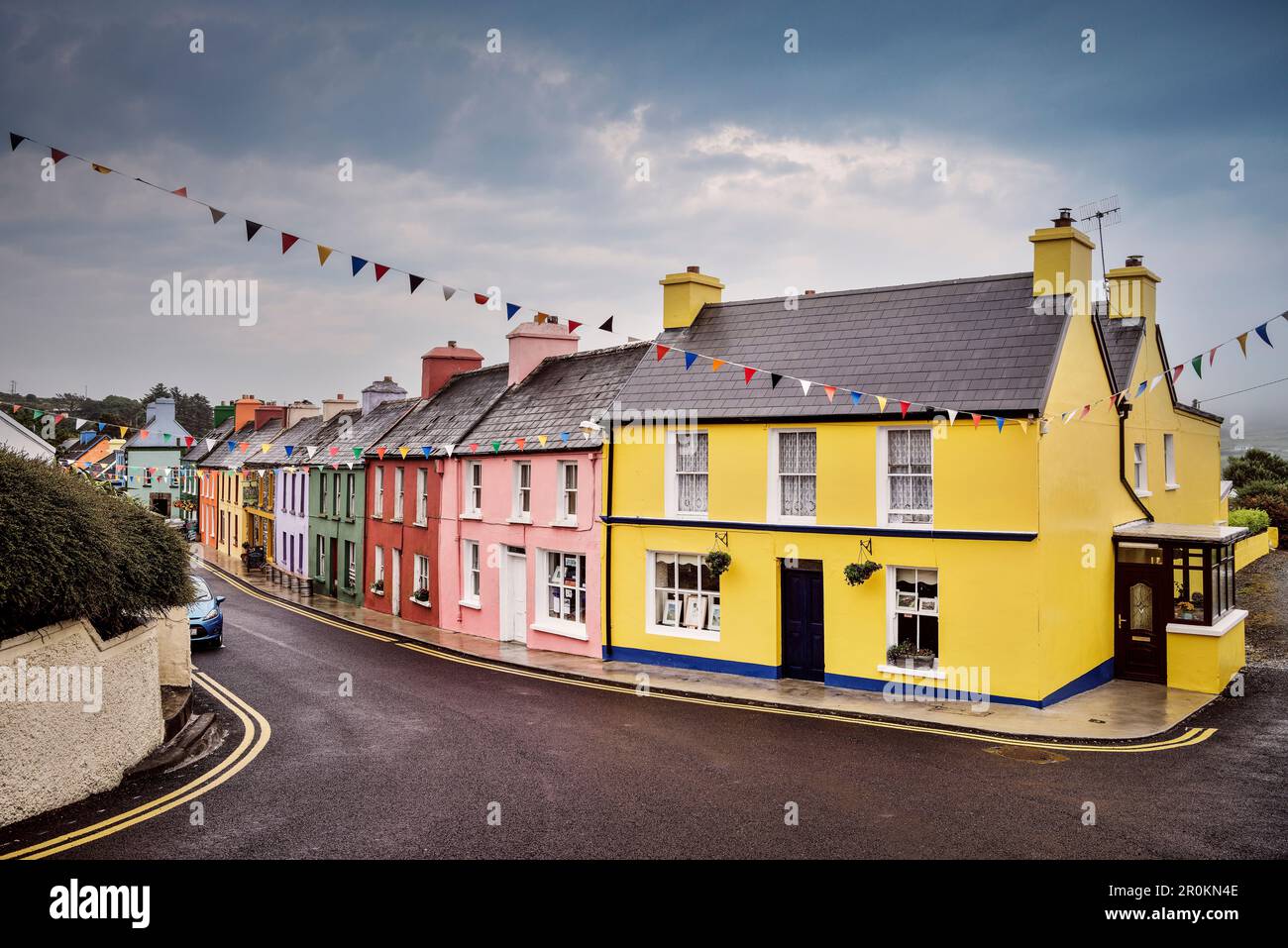 colourful houses after rain, Eyeries, Beara Peninsula, County Cork ...