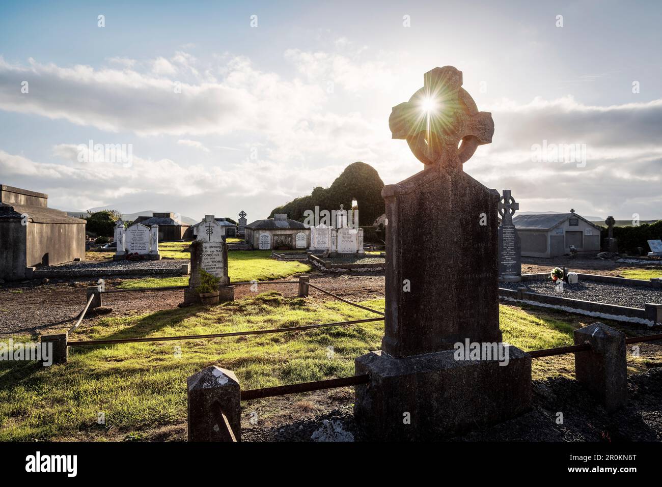 cemetery with Celtic crosses, Castlegregory, Dingle Peninsula, Slea ...