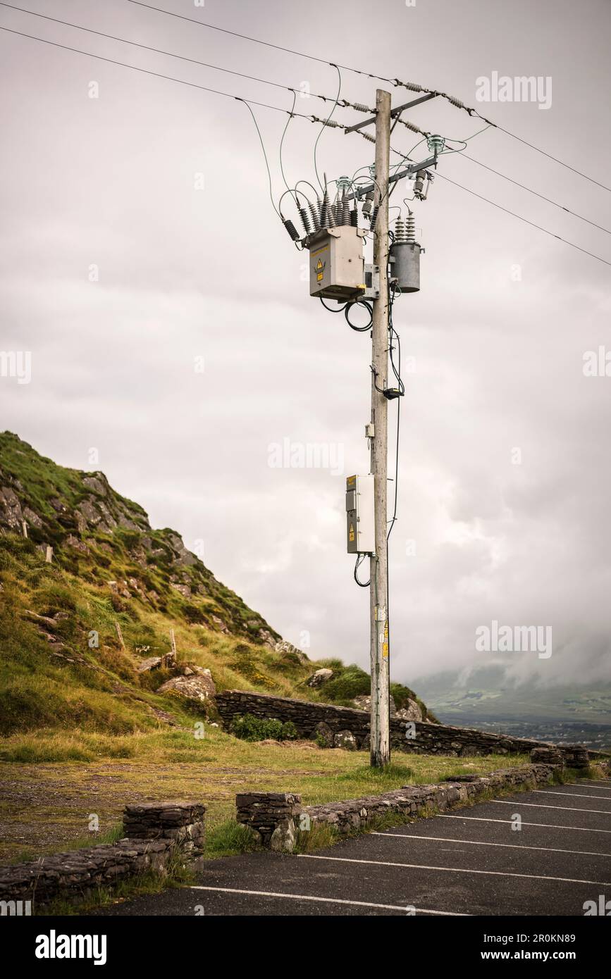 power pole at parking lot above Derrynane national park, County Kerry ...