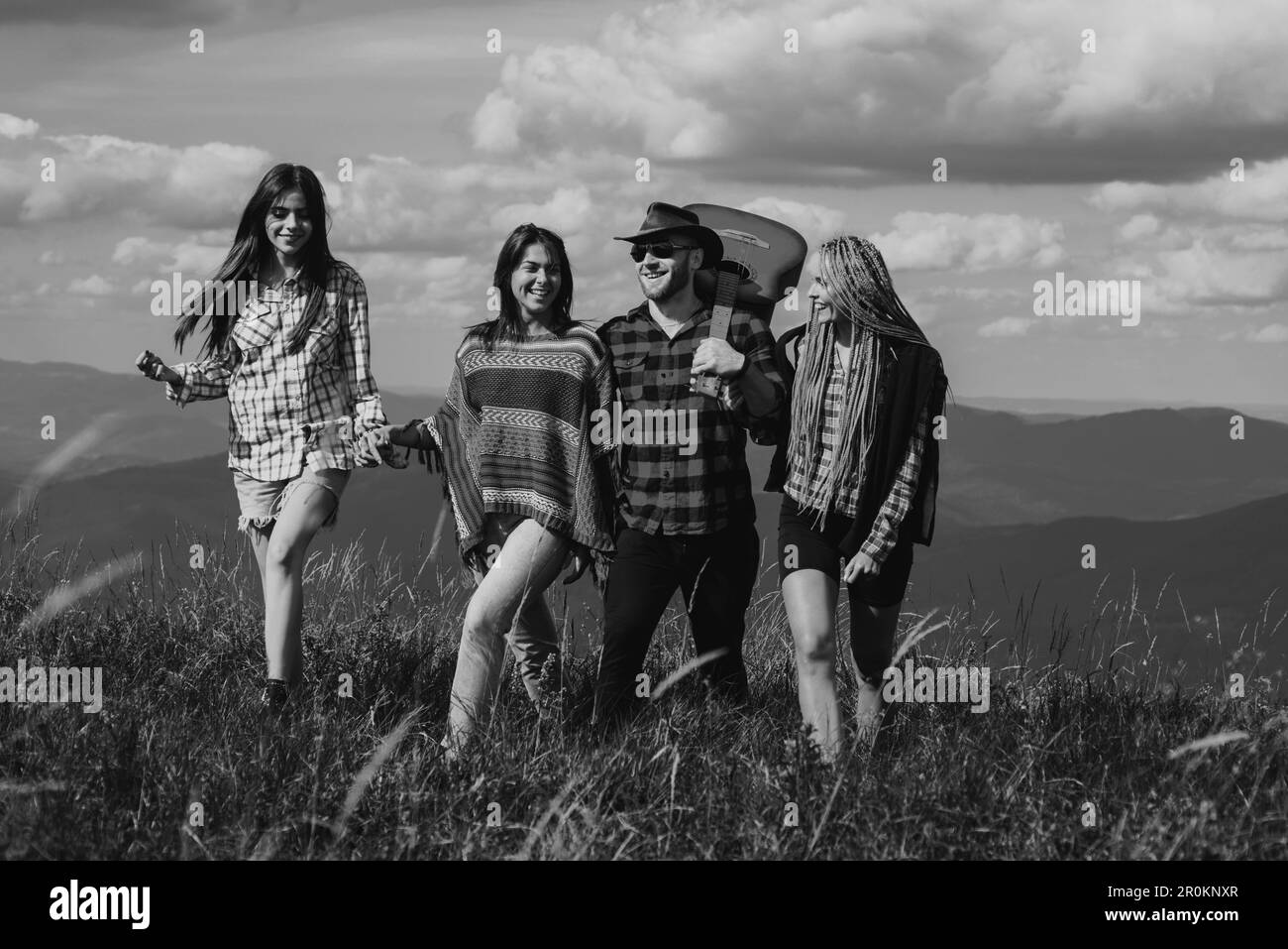 Excited men women in Black and White Stock Photos & Images - Alamy