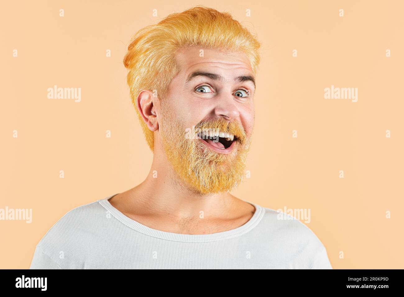 Bearded happy man, smile face. Barber with long beard and moustache in ...