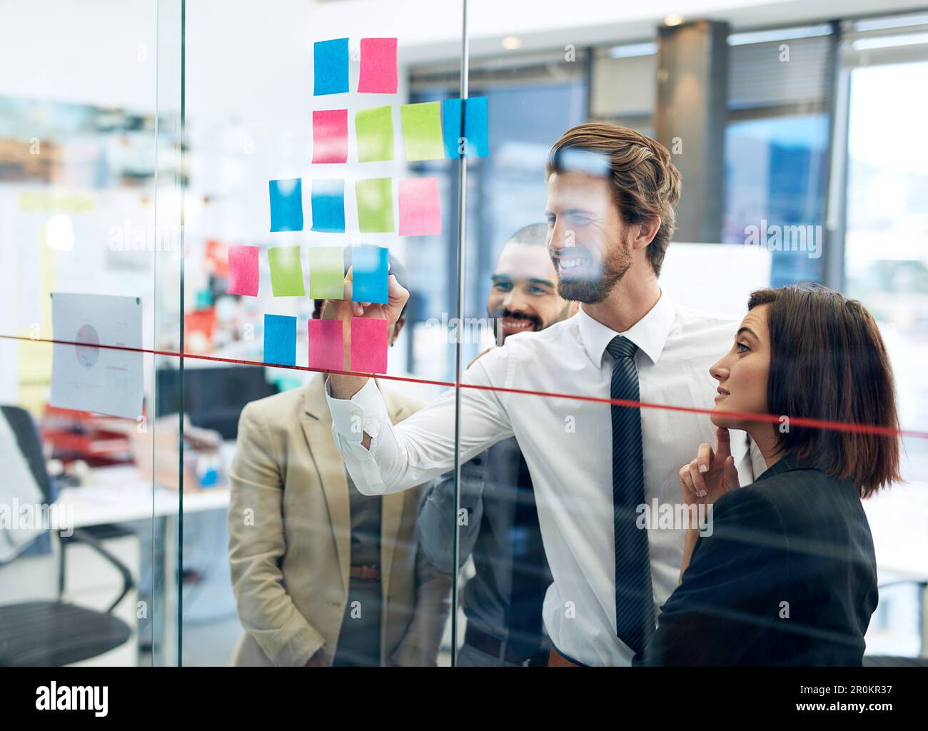 Collaboration, team of colleagues working on strategy and schedule in ...