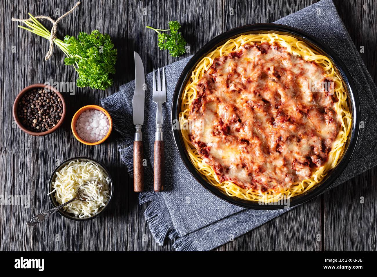 baked spaghetti layered with ground beef and marinara sauce, ricotta ...
