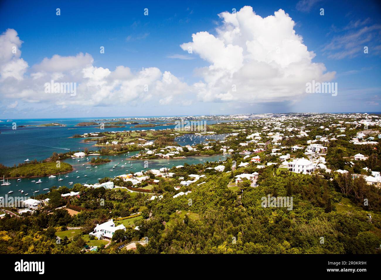 BERMUDA. Southampton Parish. View of homes and coast from the Gibb's Hill Lighthouse in ...