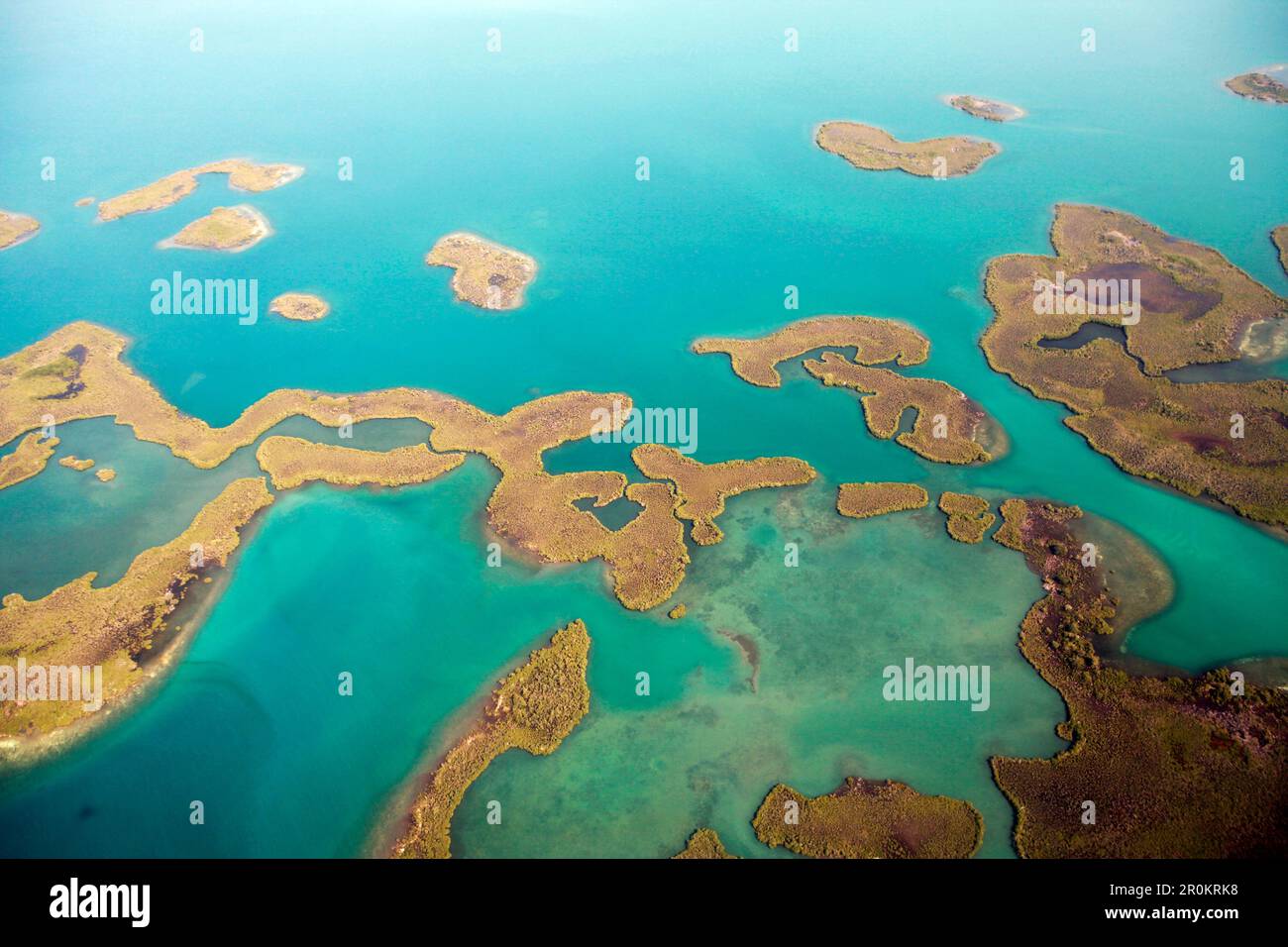 BELIZE, aerial view of the coast and mangroves near Punta Gorda Stock ...