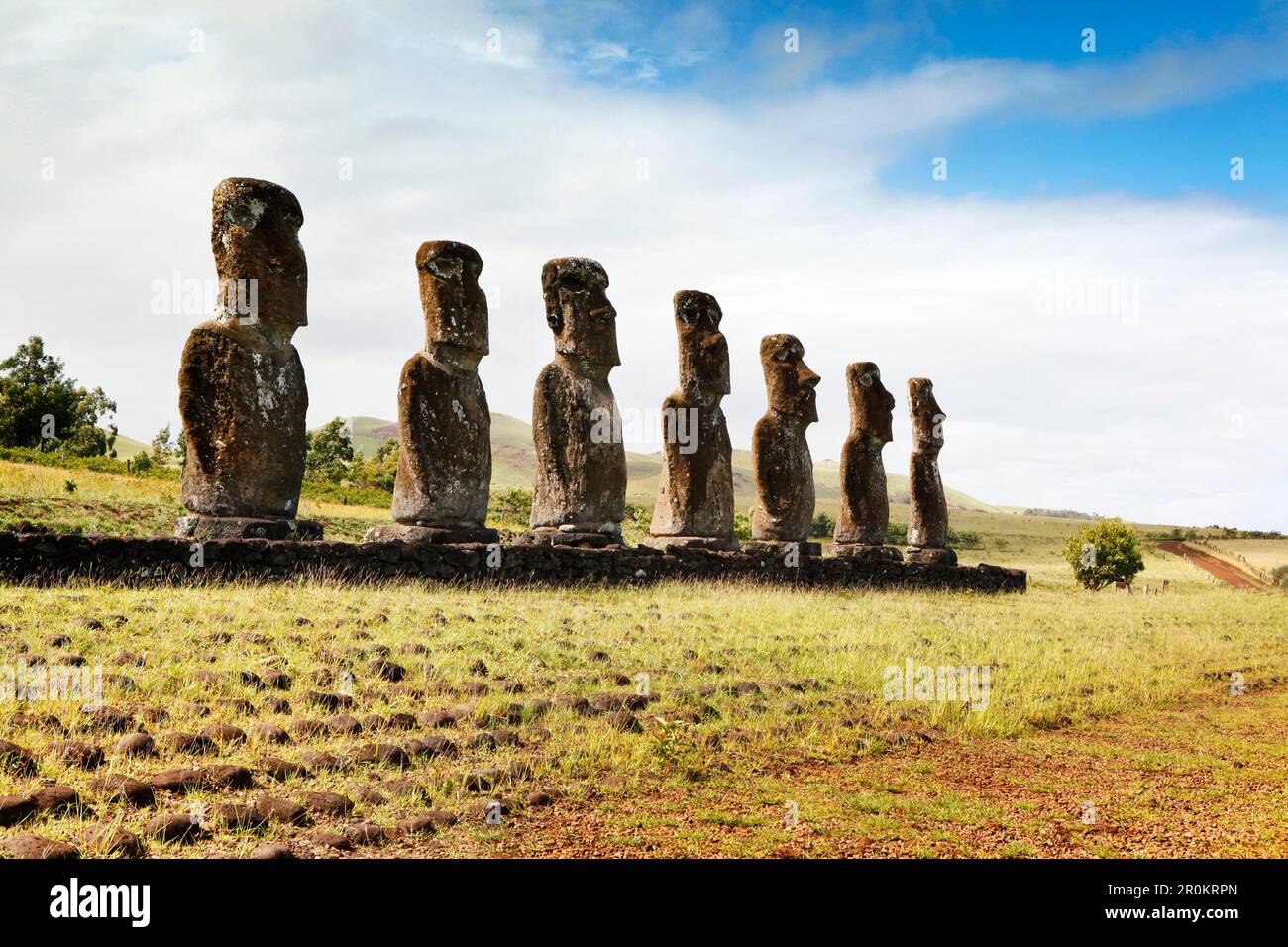 EASTER ISLAND, CHILE, Isla de Pascua, Rapa Nui, the Ahu Akivi is a ...