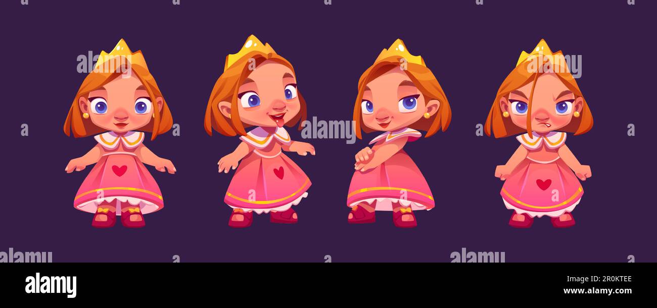 Cute little princess character in pink dress and gold crown. Fairytale ...