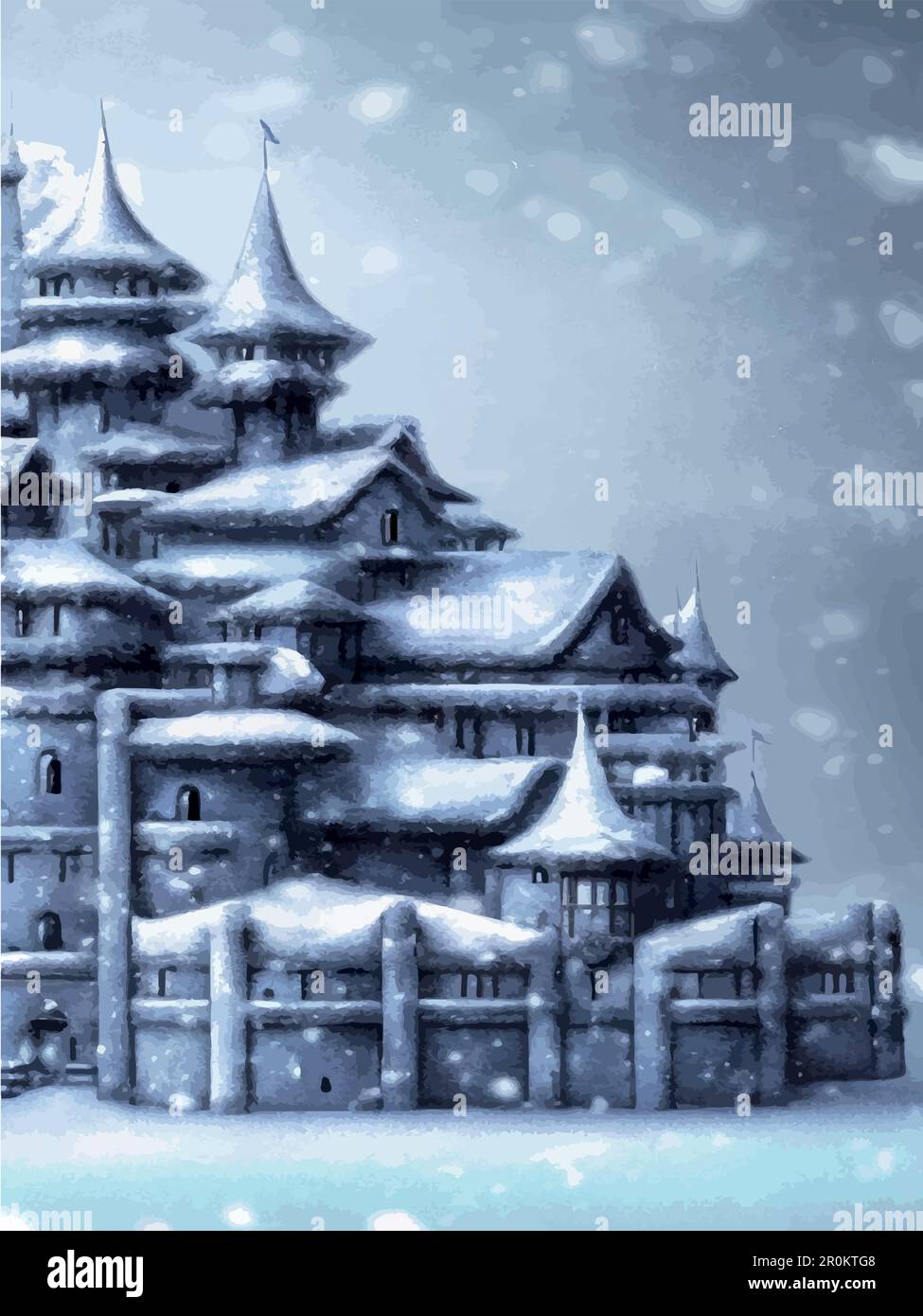 Snow queen castle, fantasy snow land on hill, trees in snow, winter ...