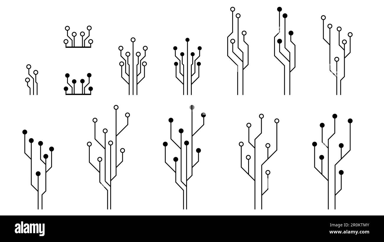 Set of printed circuit board PCB tracks silhouettes isolated on white ...