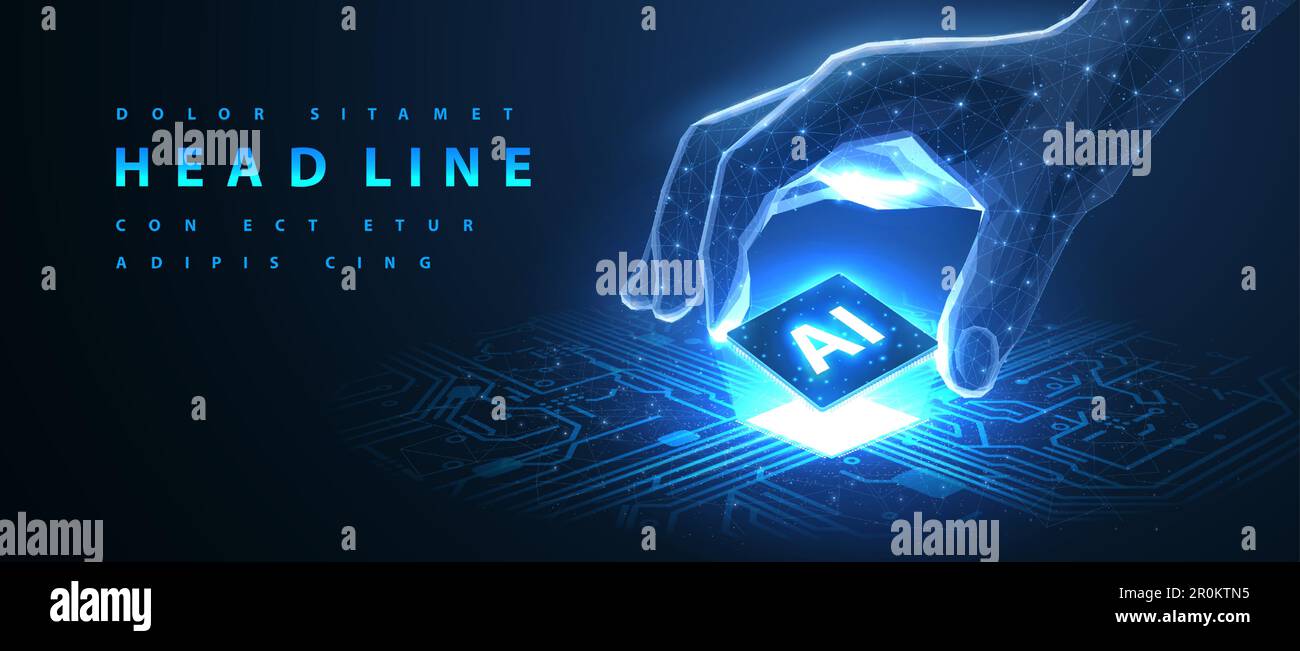 AI technology. Chip with AI latters and circuit board. Artificial ...