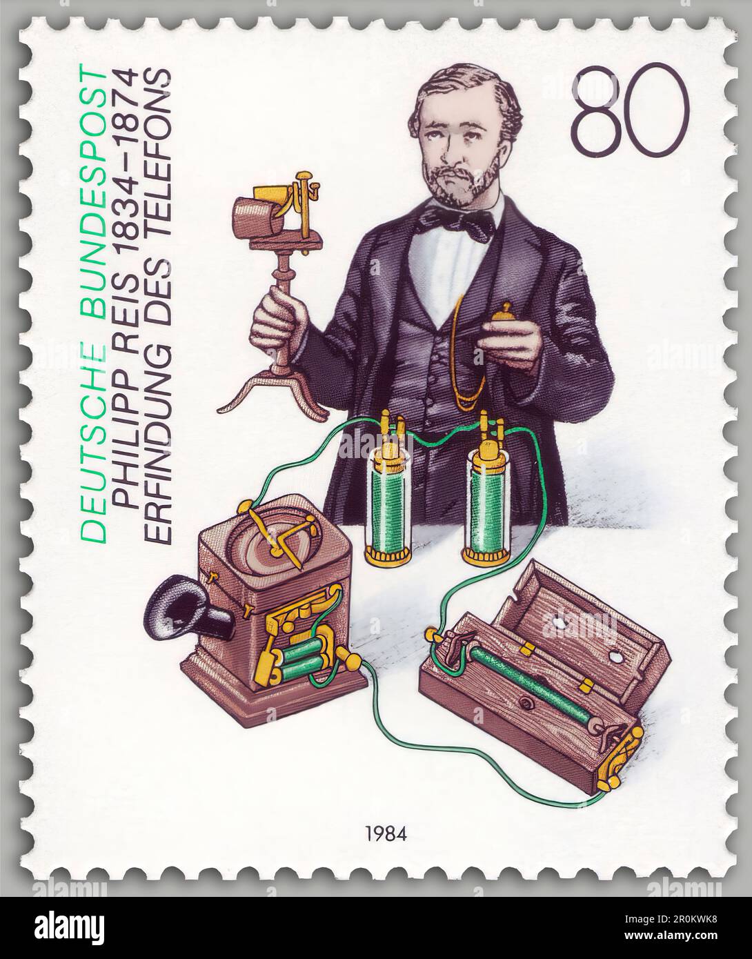 Postage stamp, Telephone transmitter mechanism by Johann Philipp Reis ...