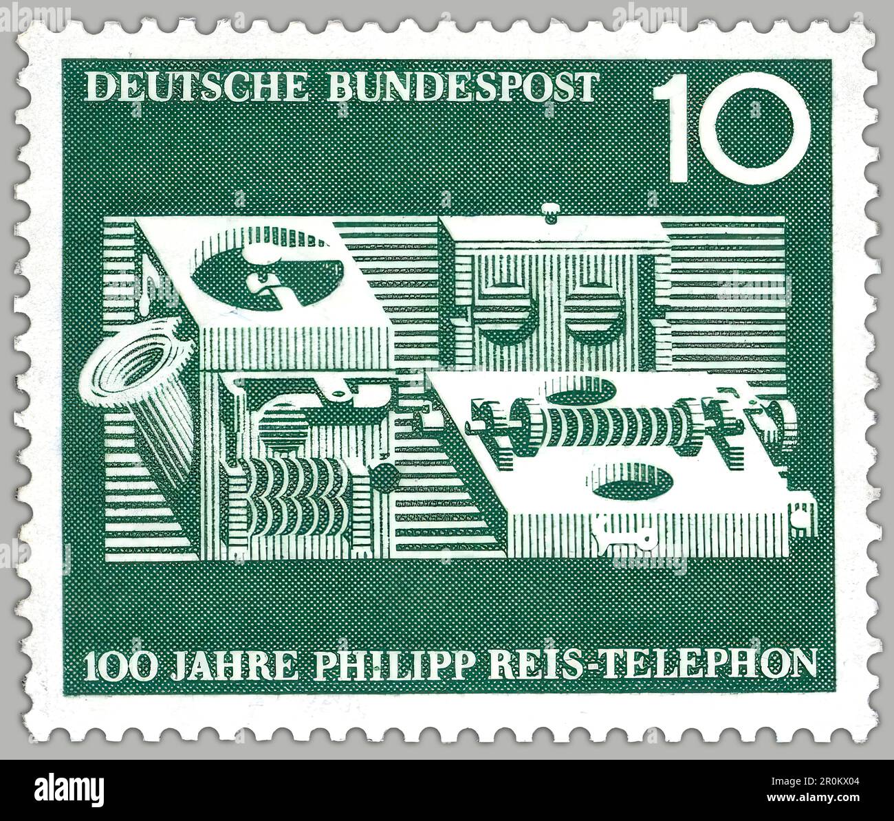 Postage stamp, Telephone transmitter mechanism by Johann Philipp Reis ...