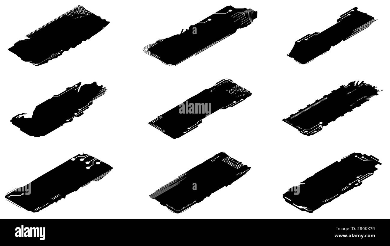 Set of Isometric silhouettes rectangular design elements in tech style ...