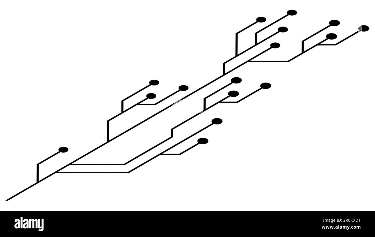 Isometric printed circuit board PCB tracks isolated on white background ...
