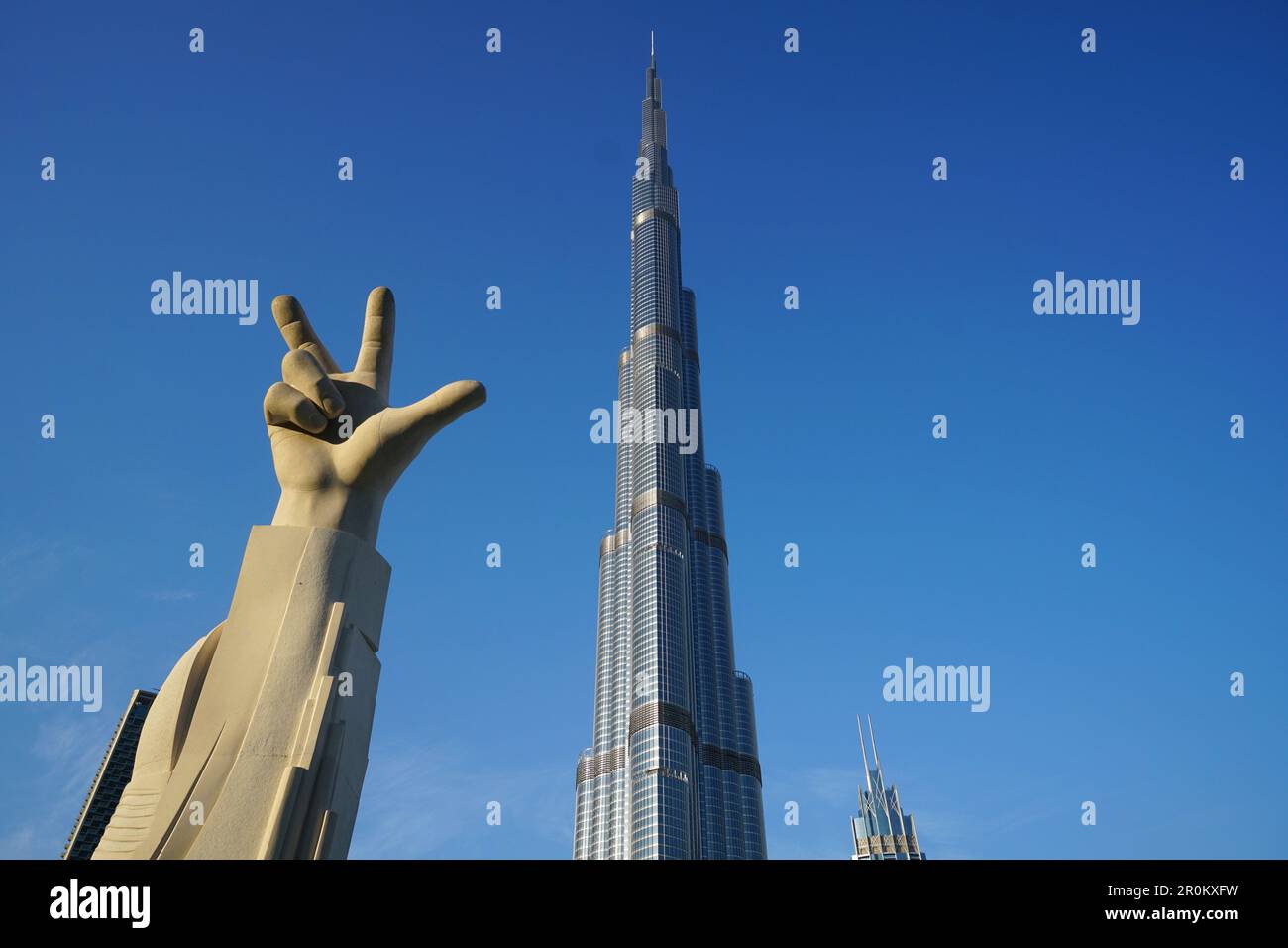 Greeting Sign, Hand, Burj Khalifa, Downtown, Dubai, UAE, United Arab ...