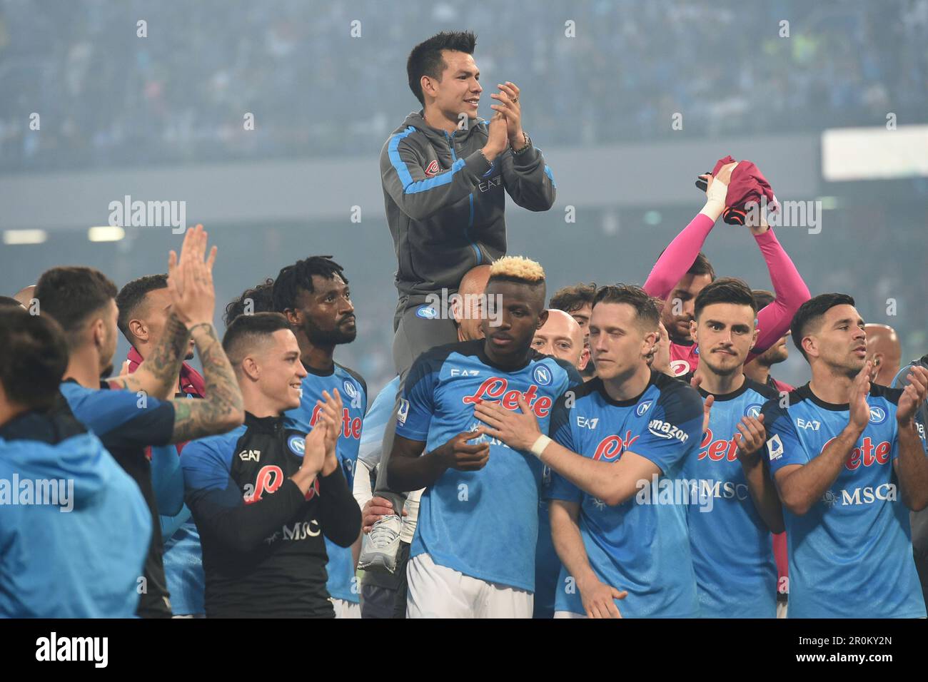 Naples, Italy. 7 May, 2023. Napoli's players celebrate their Scudetto ...