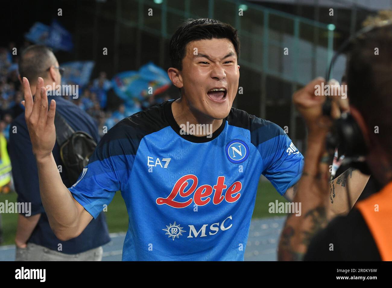 Naples, Italy. 7 May, 2023. Min-Jae Kim of SSC Napoli celebrates at the ...
