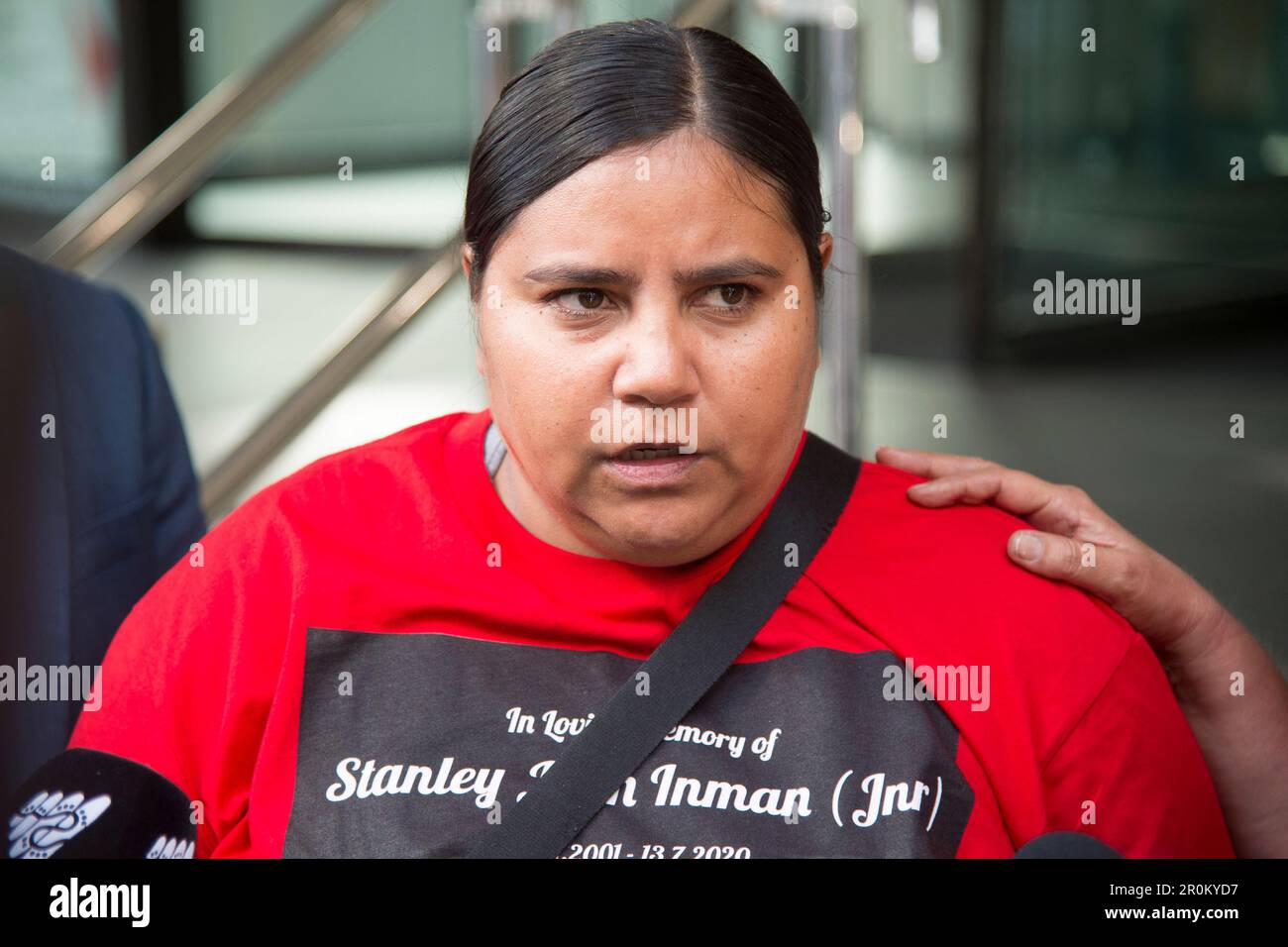 Stanley Inman’s sister Jacinta Miller speaks to media during the ...
