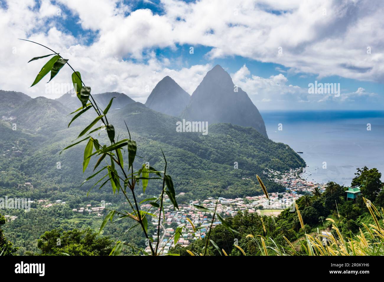 The mountains of Piton and the tropical rainforest, Castries, St. Lucia ...