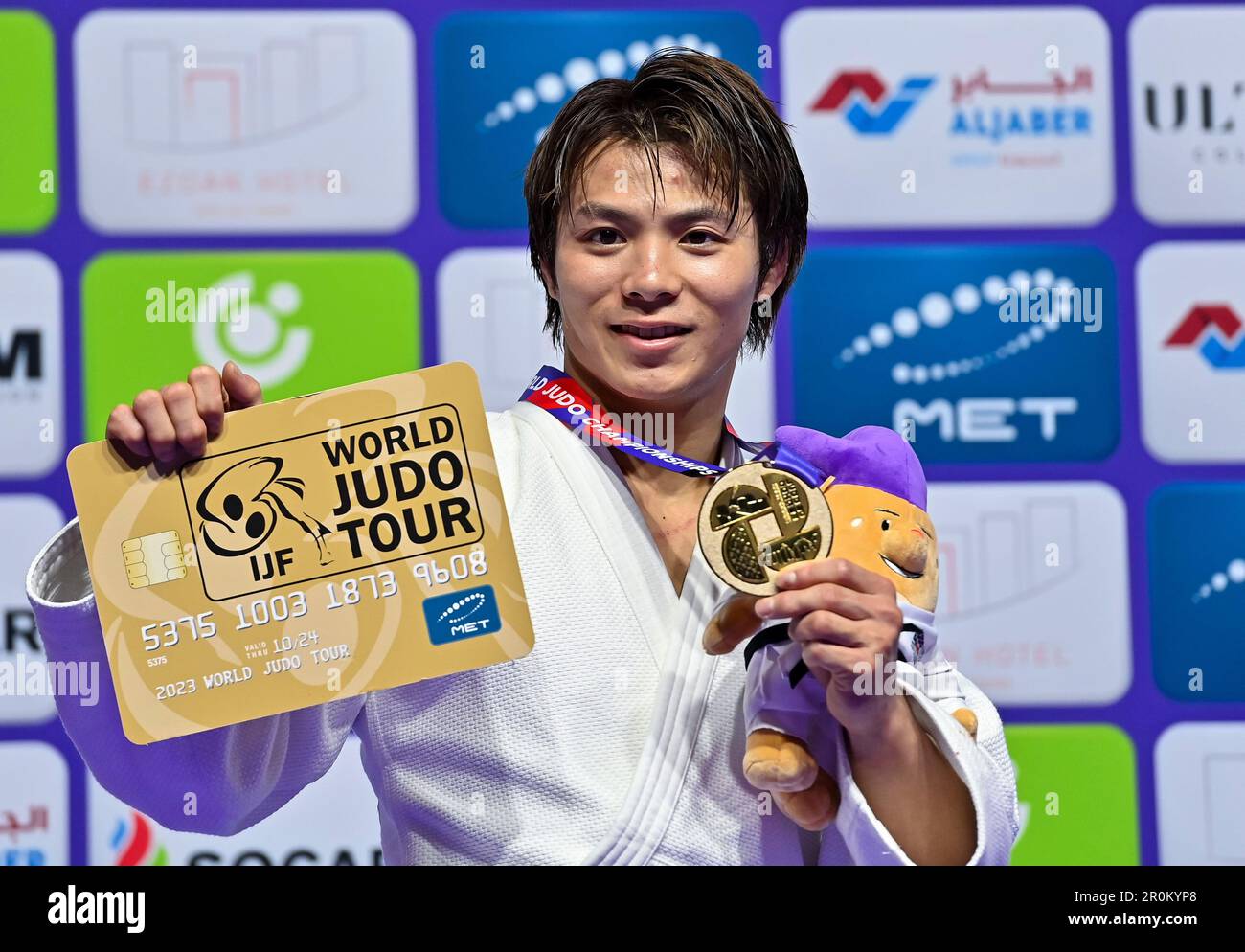 Doha. 8th May, 2023. Gold medalist Abe Hifumi of Japan poses on the ...