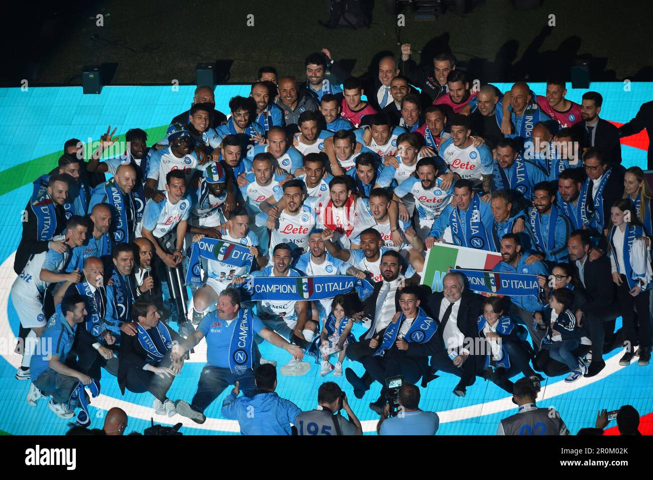 Naples, Italy. 7 May, 2023. Players of SSC Napoli celebrate winning the ...