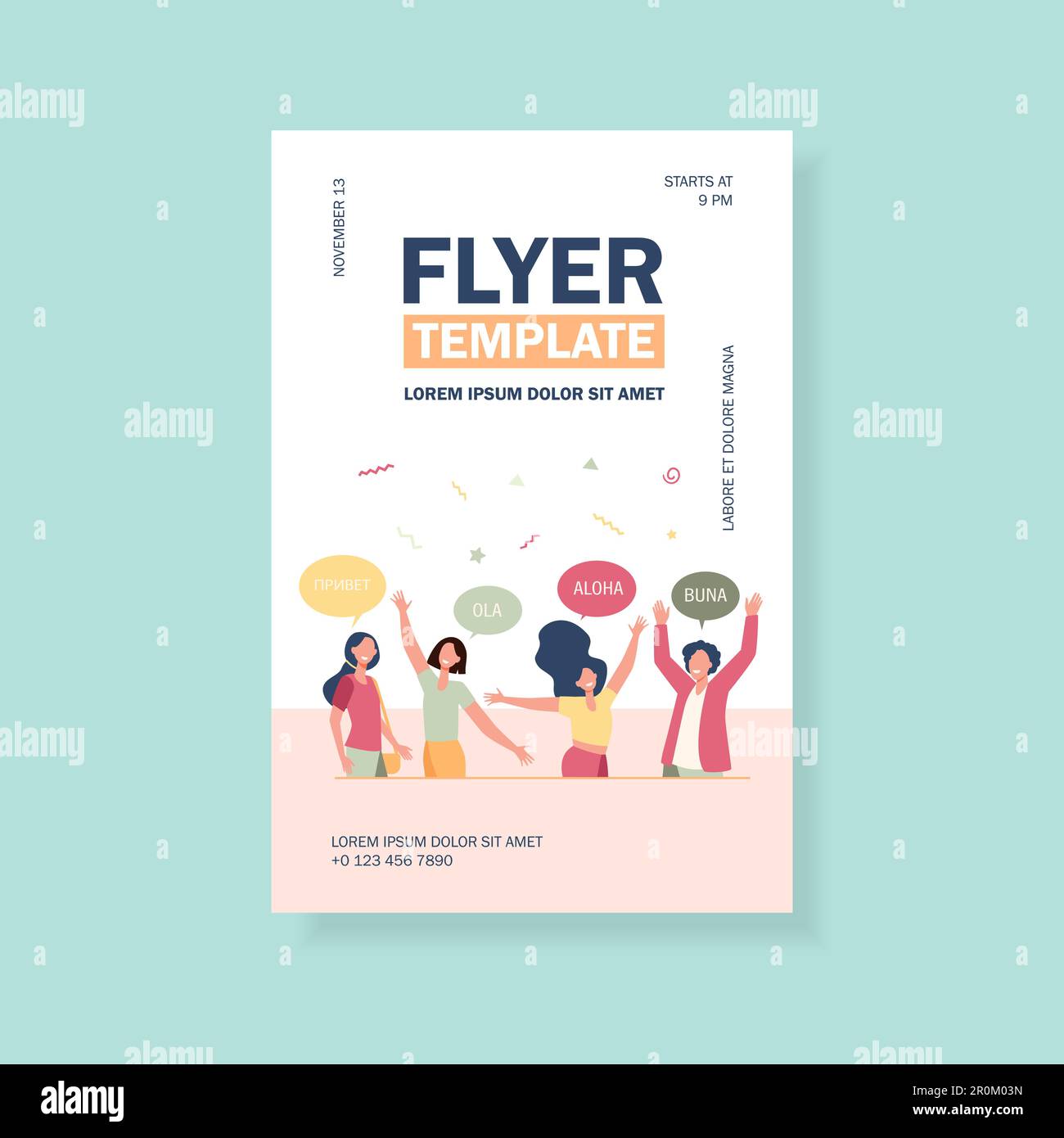 Happy young people saying hello in different languages Stock Vector ...