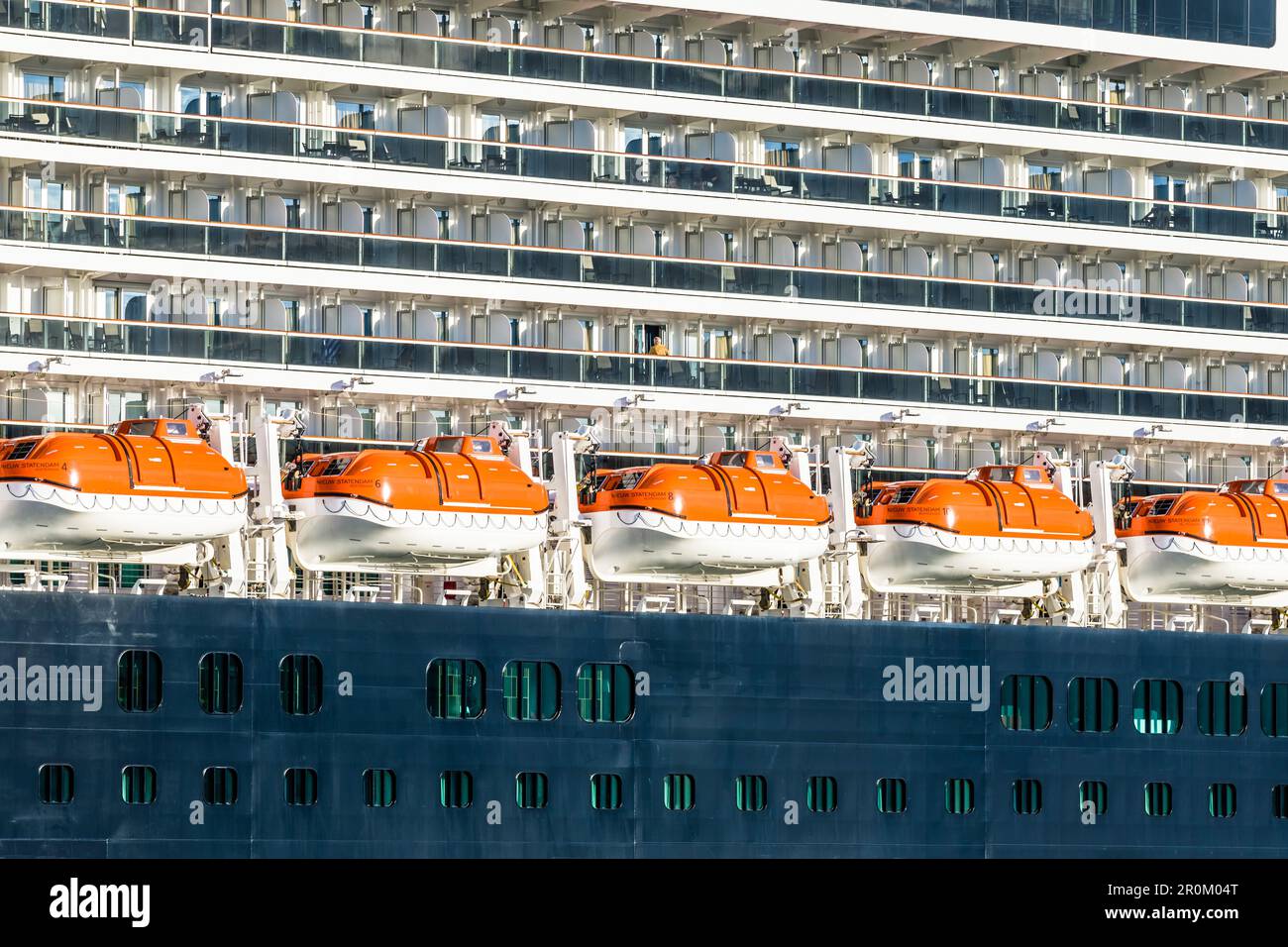 Cruise ship, backboard, lifeboats, San Juan, Puerto Rico, Caribbean ...