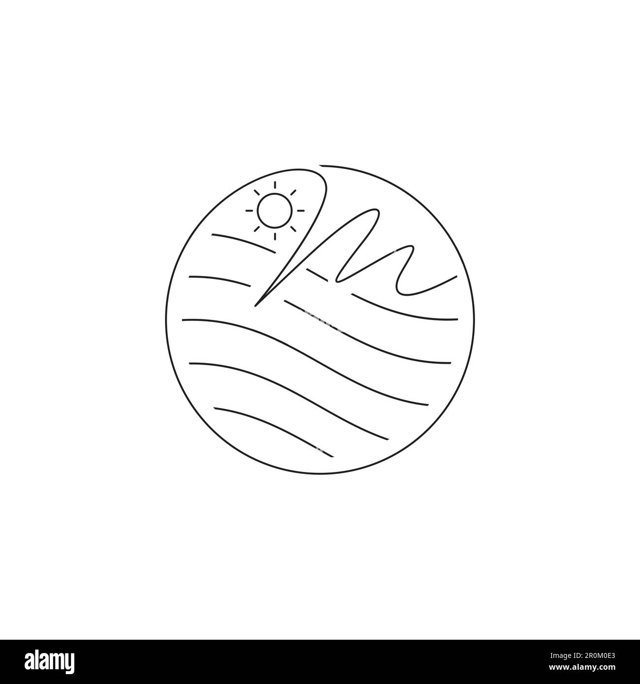 circle wave sun handwriting letter M logo isolated on white background ...