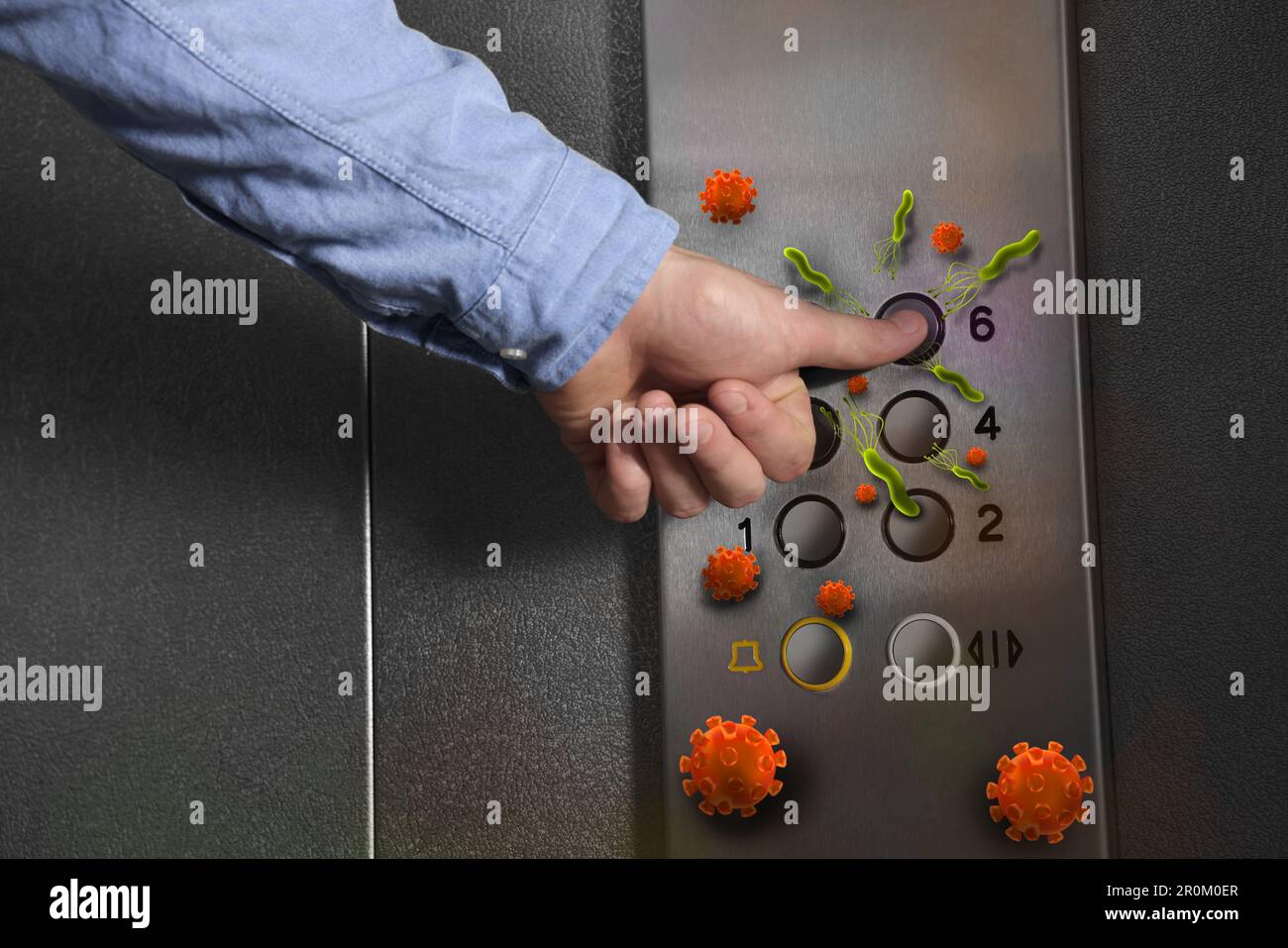 Man press button in elevator with germs, closeup Stock Photo - Alamy