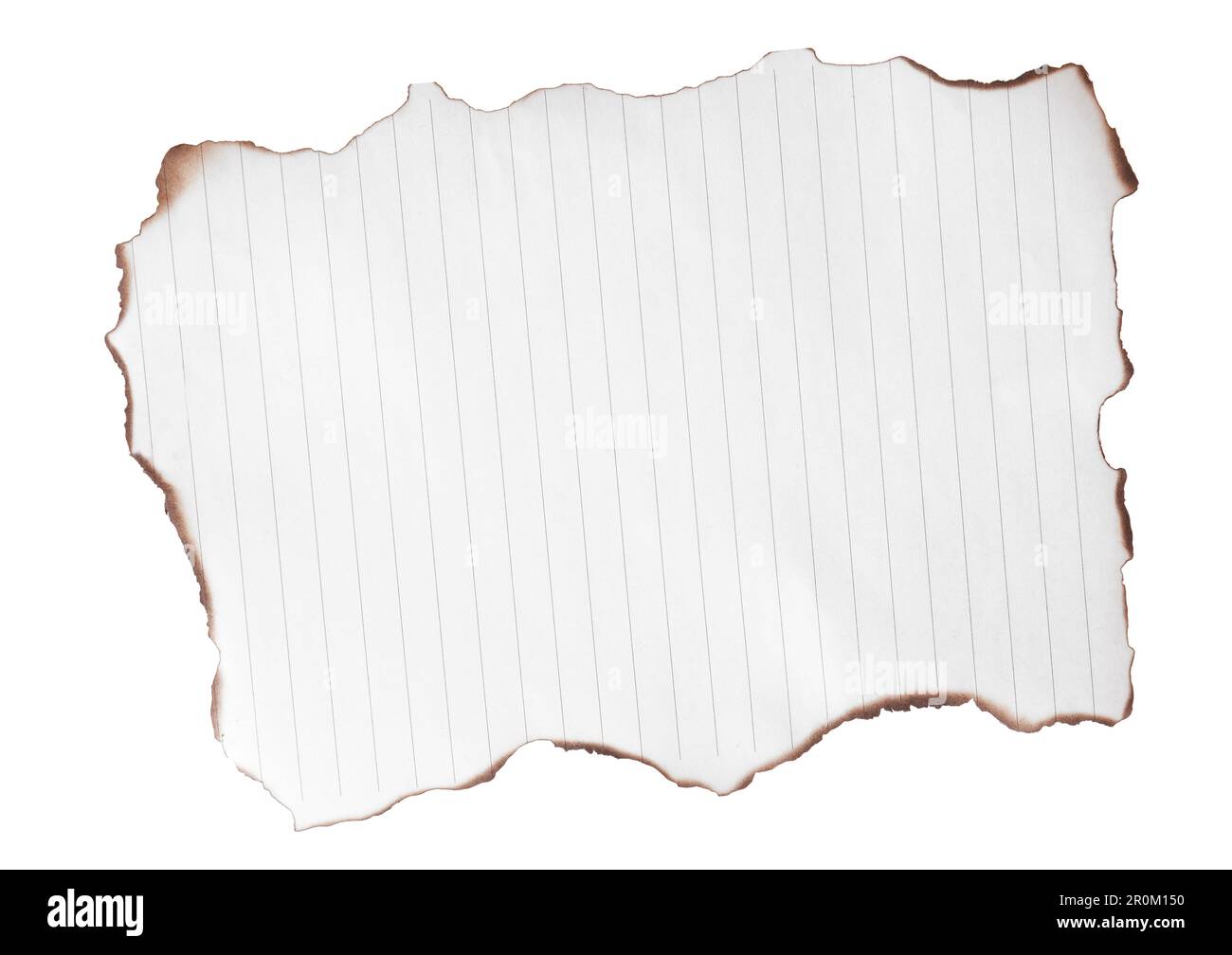 Piece of paper with dark burnt borders isolated on white. Space for ...