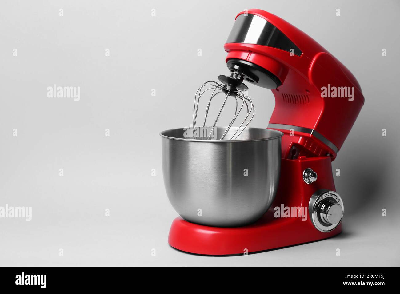 Modern red stand mixer on light grey background, space for text Stock ...