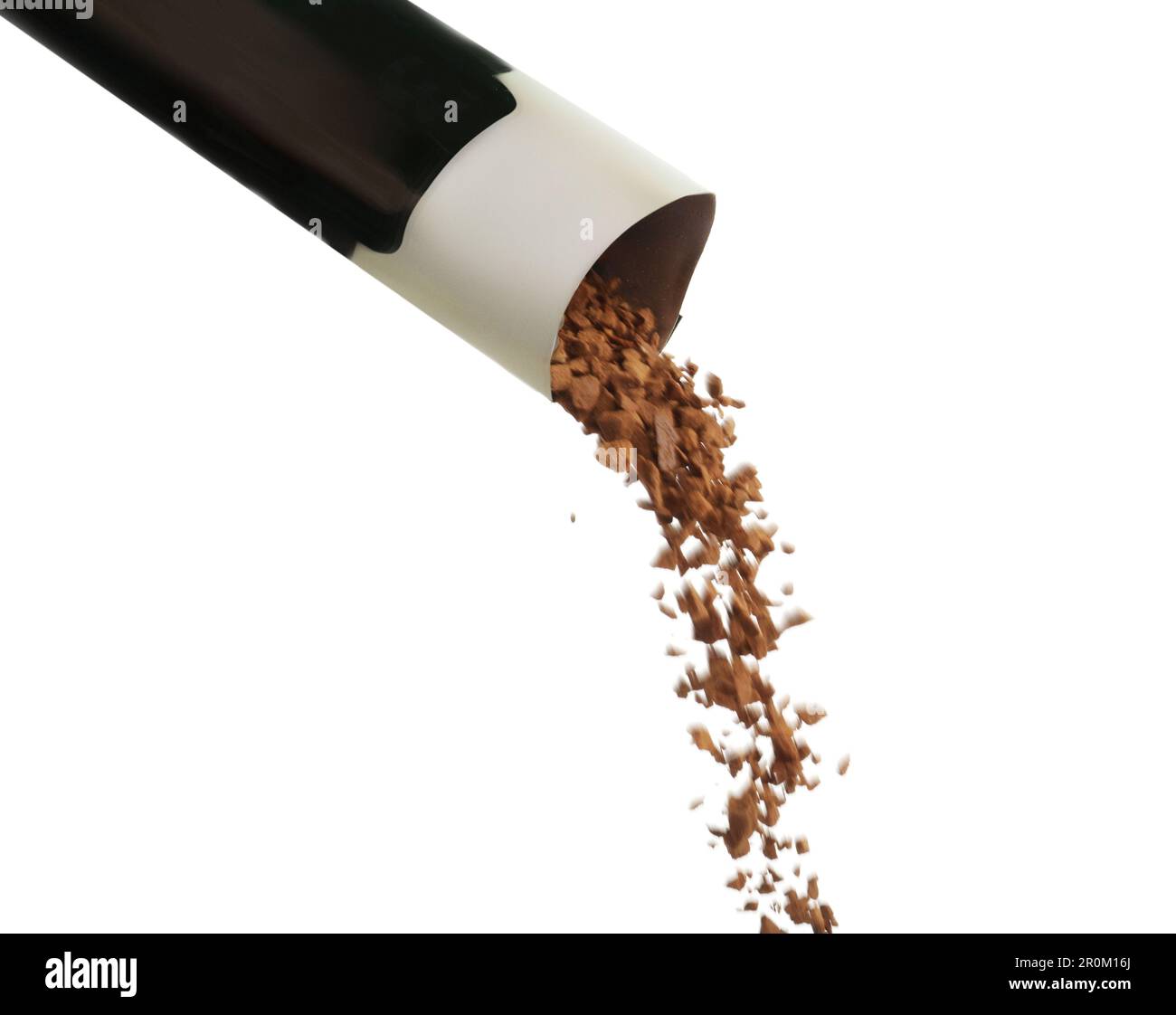 Pouring aromatic instant coffee from sachet on white background Stock ...