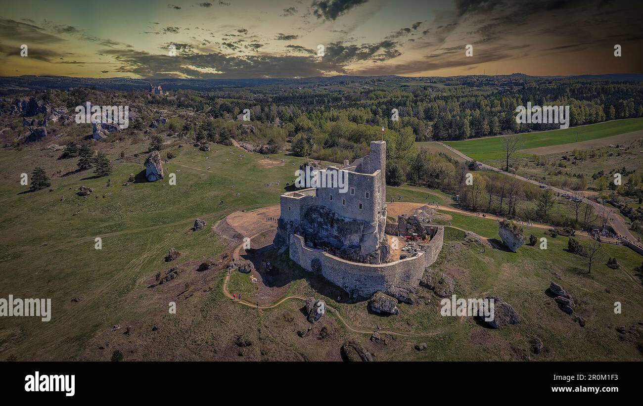 Ruins of a medieval castle in the village of Mirow, Poland Stock Photo ...