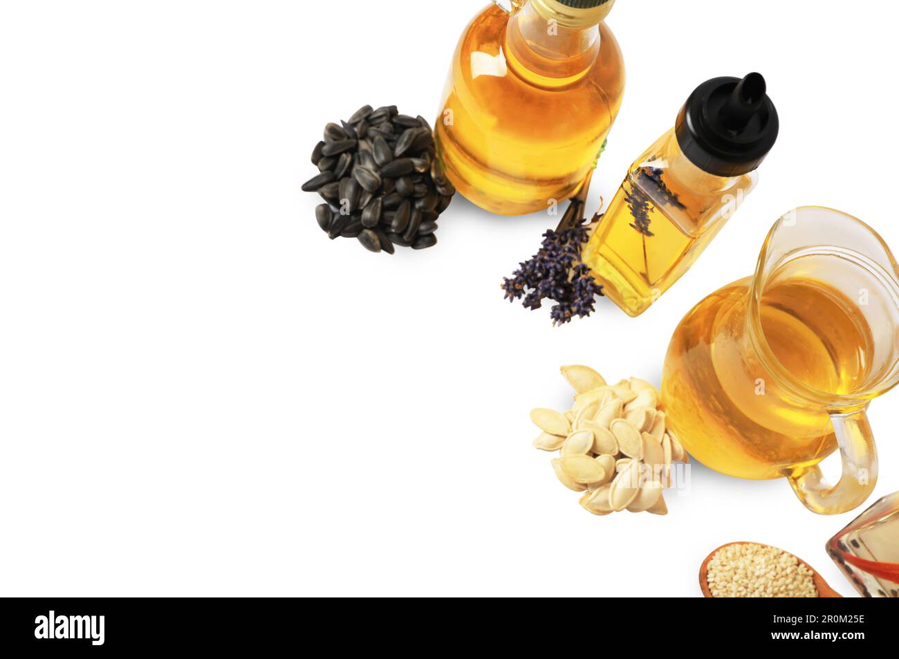 Different cooking oils and ingredients on white background Stock Photo ...