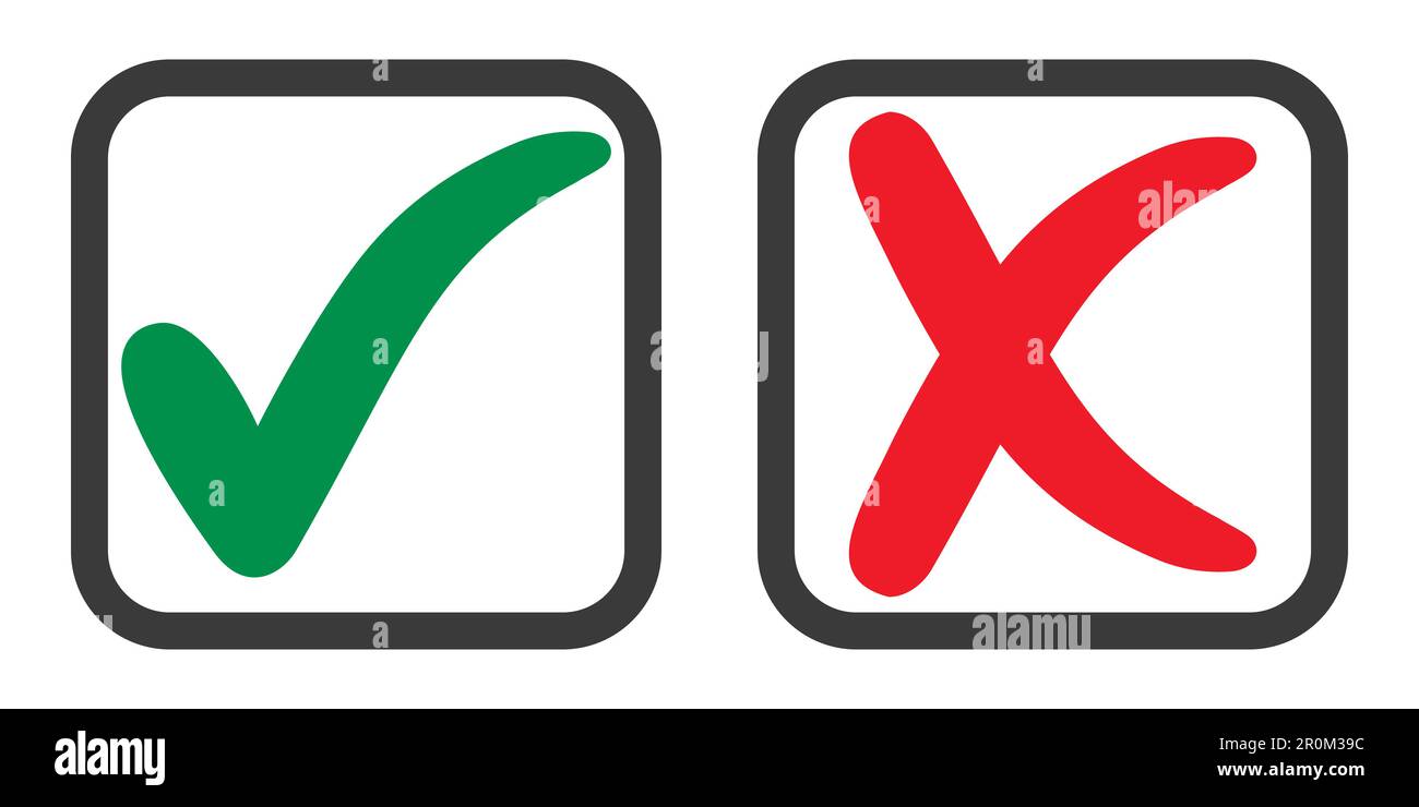 Icons yes and no, voting for and against, vector green tick and red ...